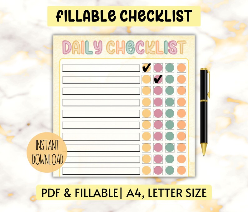 Daily Checklist Printable, Simple to Do Template, Daily Productivity ...