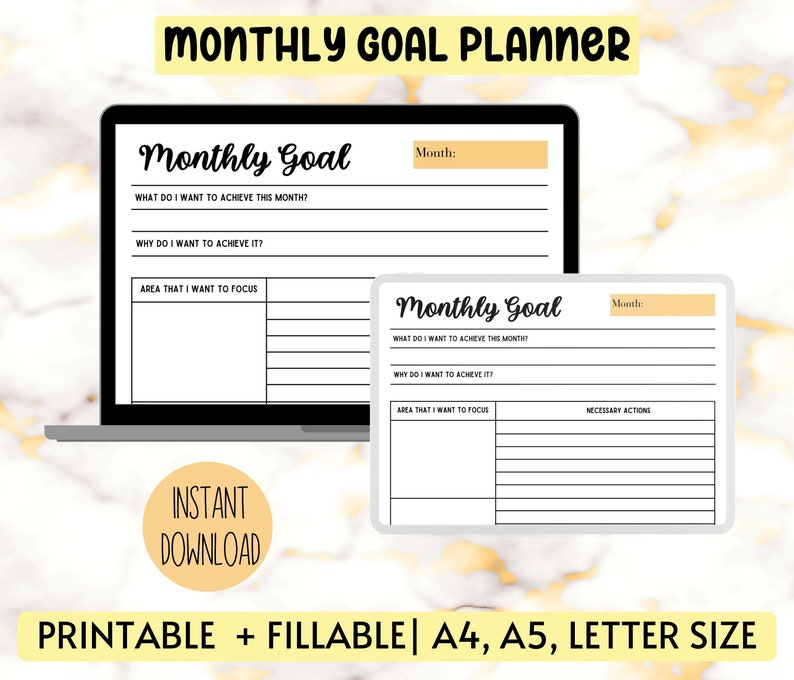 Monthly Goal Planner Printable, Monthly Productivity Planner, Goal ...