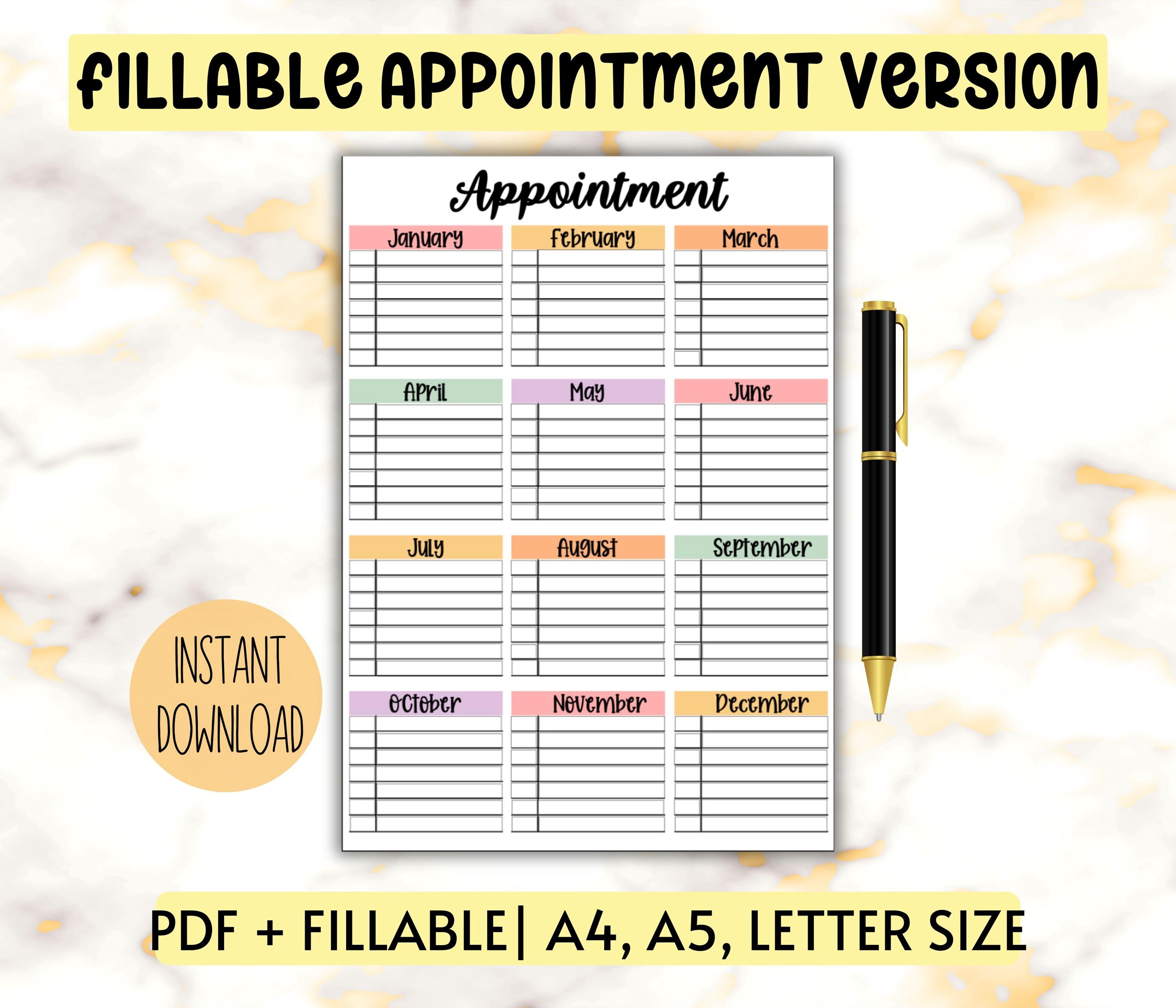 Appointment Tracker, Fillable Appointment List, Editable Appointment ...