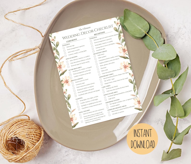 Wedding Decor Checklist Template, Wedding Decor Plan Checklist ...