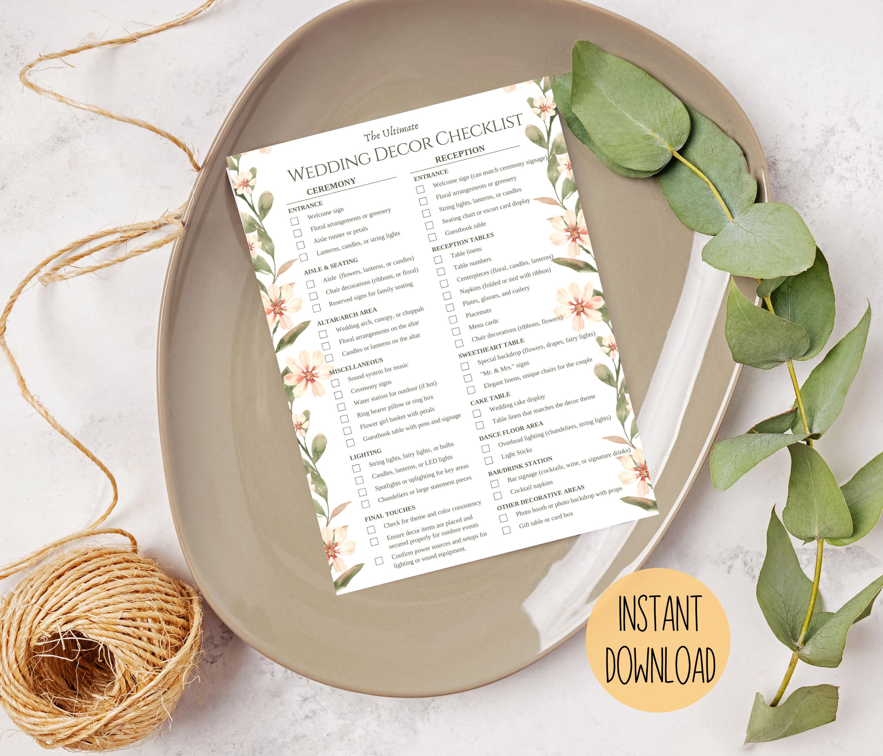 Wedding Decor Checklist Template, Wedding Decor Plan Checklist ...