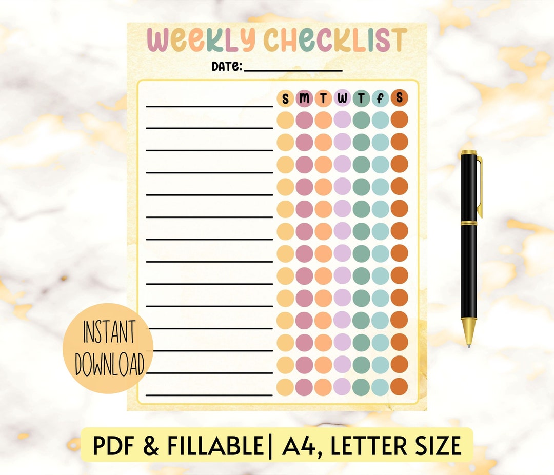 Weekly Checklist Printable, Simple to Do Template, Weekly Productivity ...