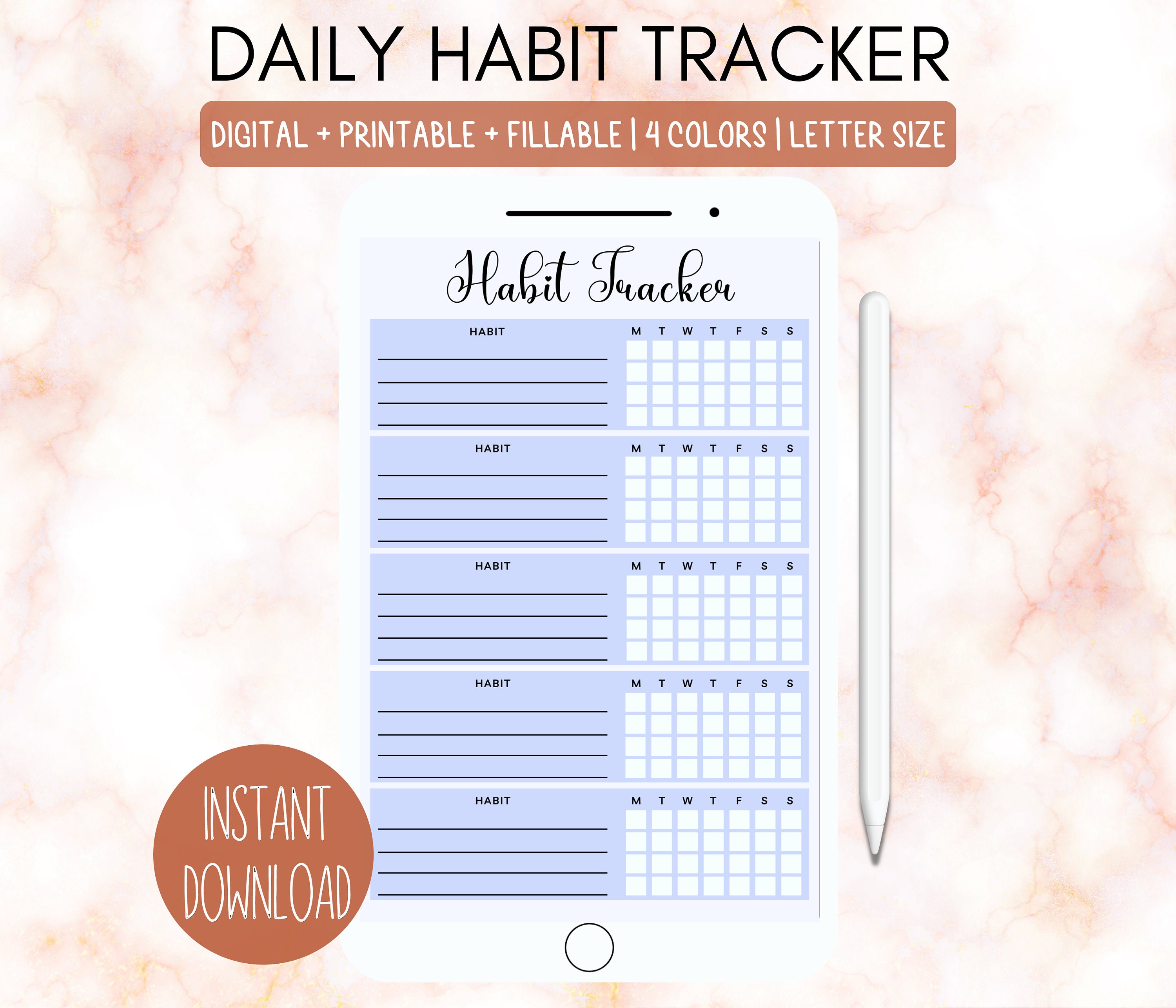Daily Habit Tracker Digital, Habit Tracker Printable, Fillable PDF ...