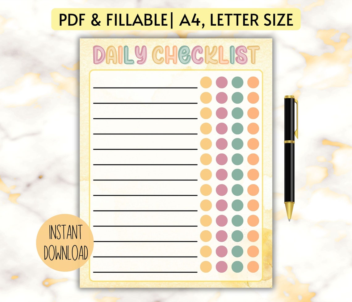 Daily Checklist Printable, Simple to Do Template, Daily Productivity ...
