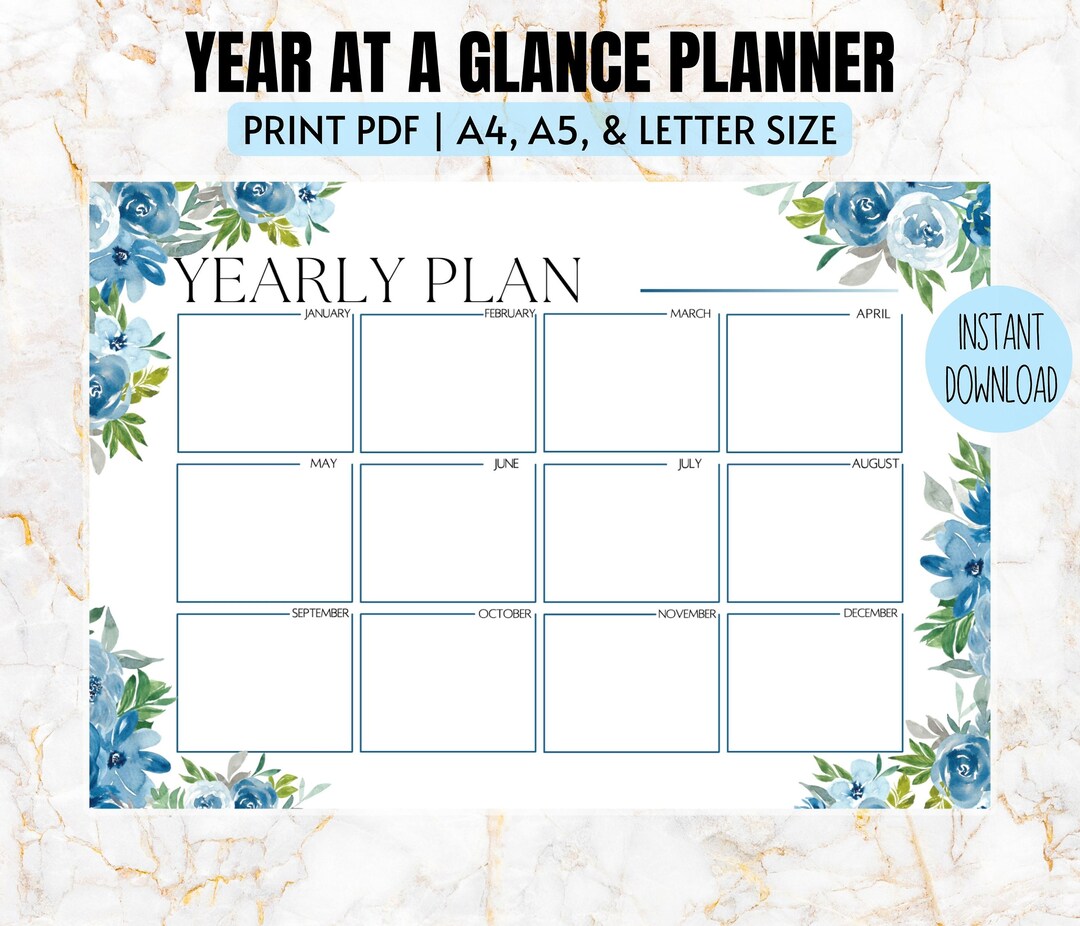 Year at A Glance Planner Printable, Yearly Planner Printable, Yearly ...