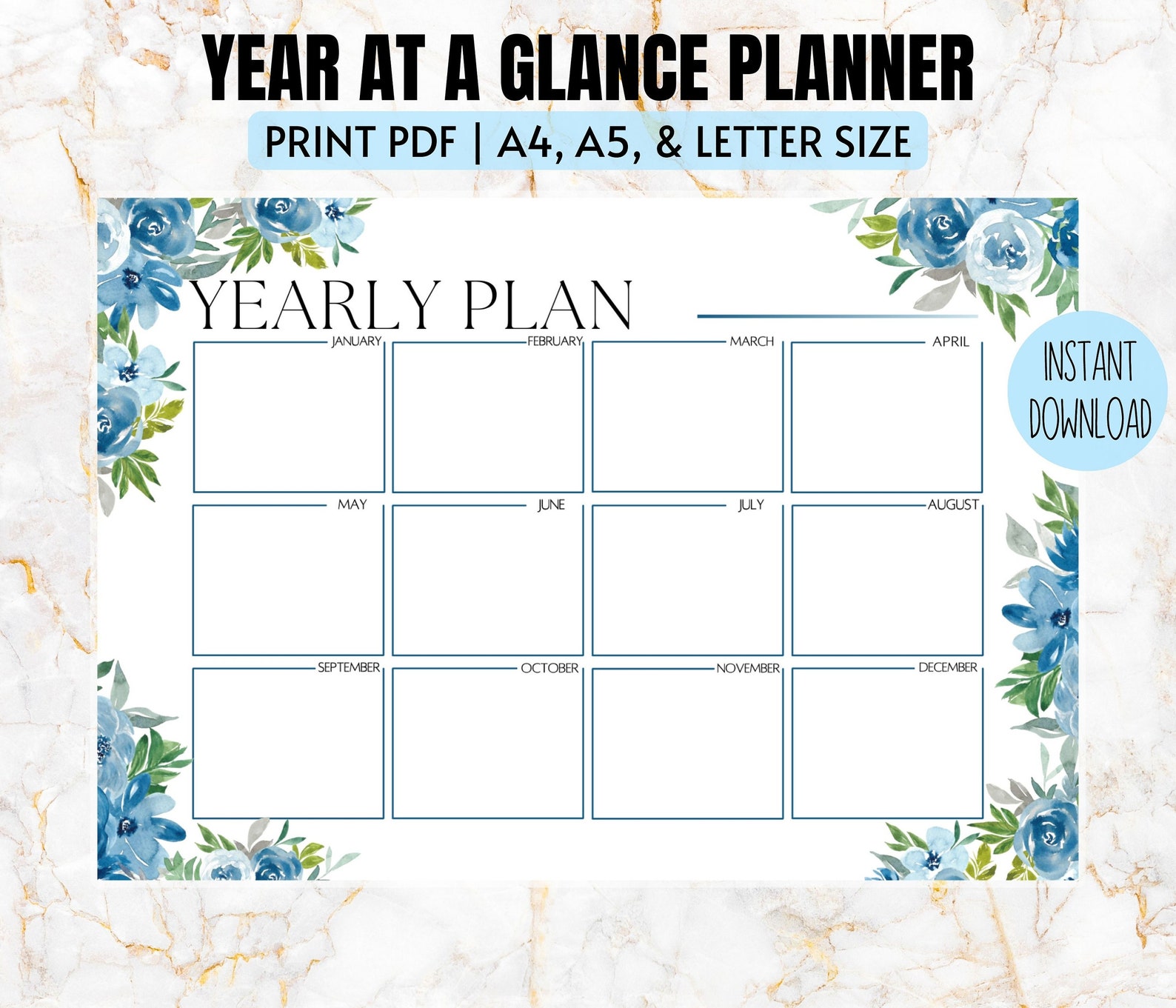 Year at A Glance Planner Printable, Yearly Planner Printable, Yearly ...
