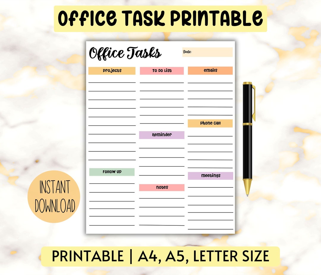 Office Tasks Tracker, Office Tasks Printable, Editable Office Tasks ...