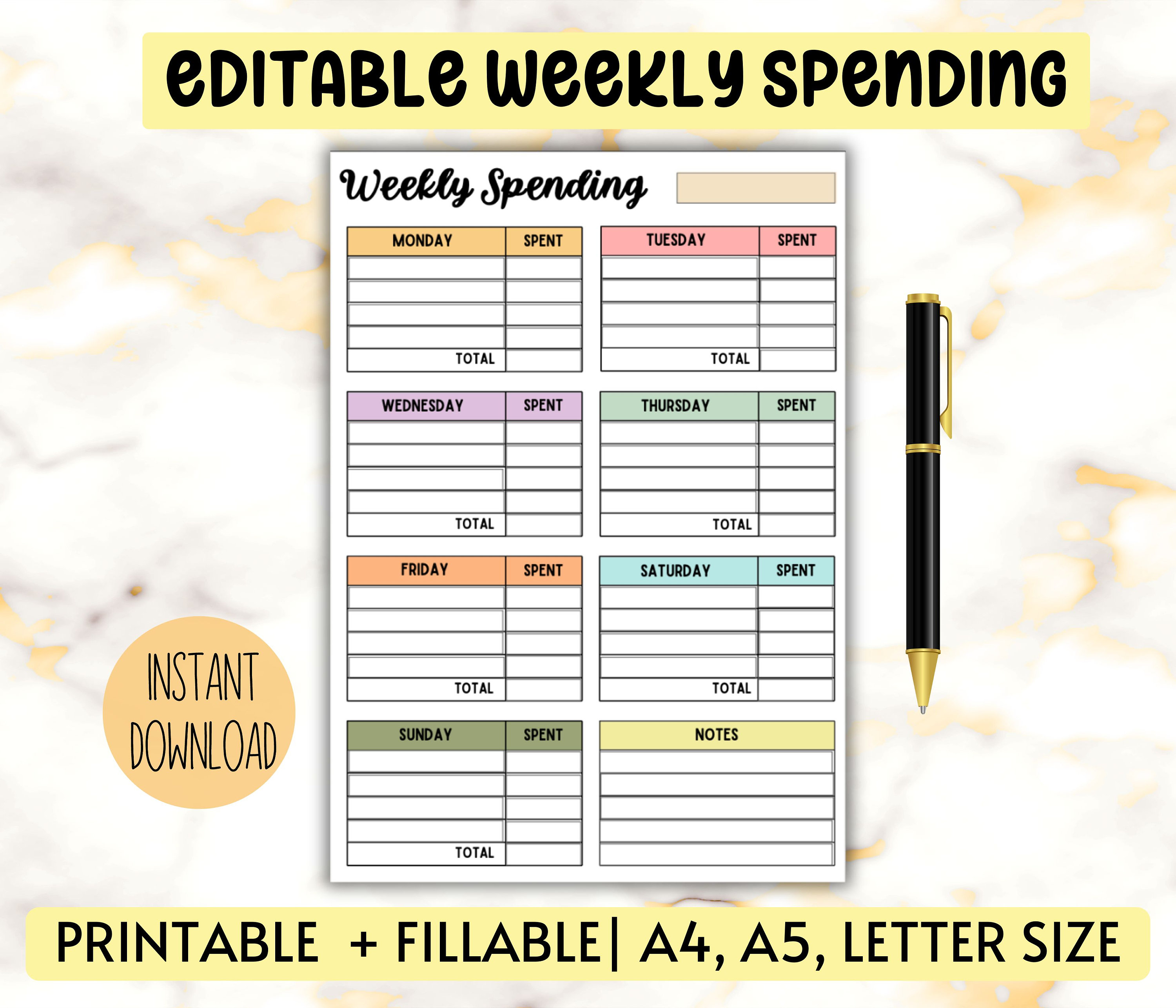 Weekly Spending Tracker, Printable Spending Tracker, Spending Tracker ...