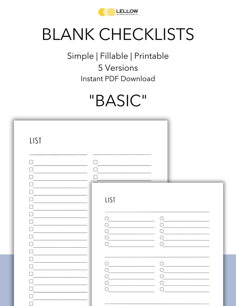 Blank Checklist Sheets - Printable and Fillable 8.5"x11" (letter) PDF ...