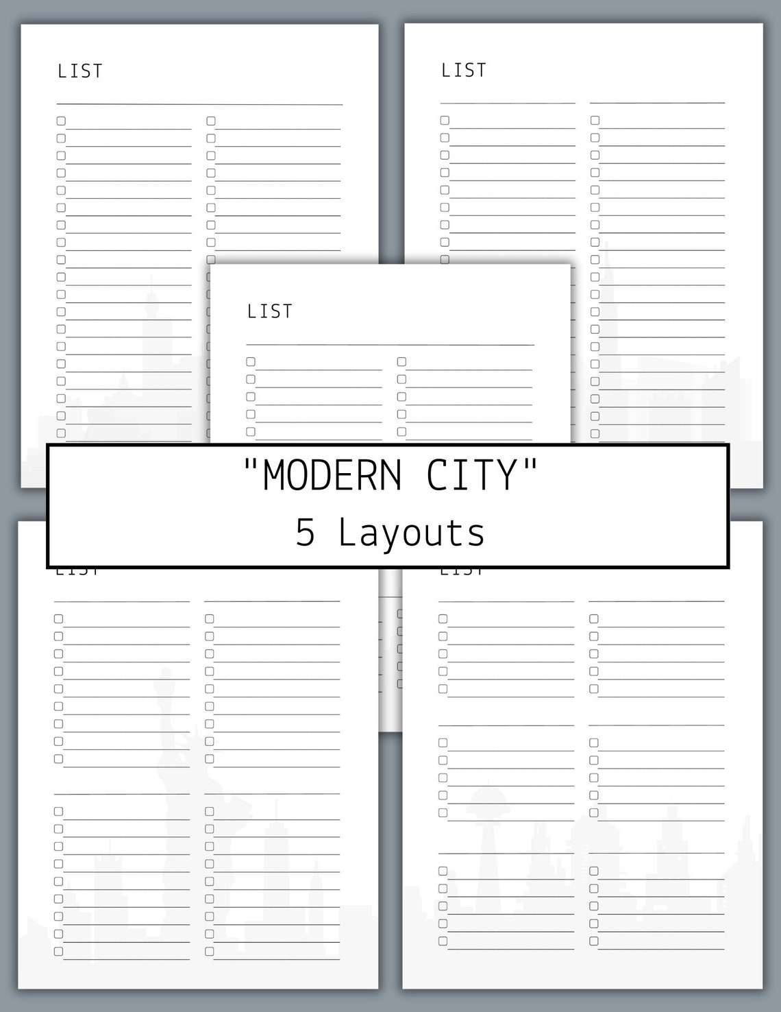 Blank Checklist Sheets -"modern City" Theme - Printable and Fillable 8. ...