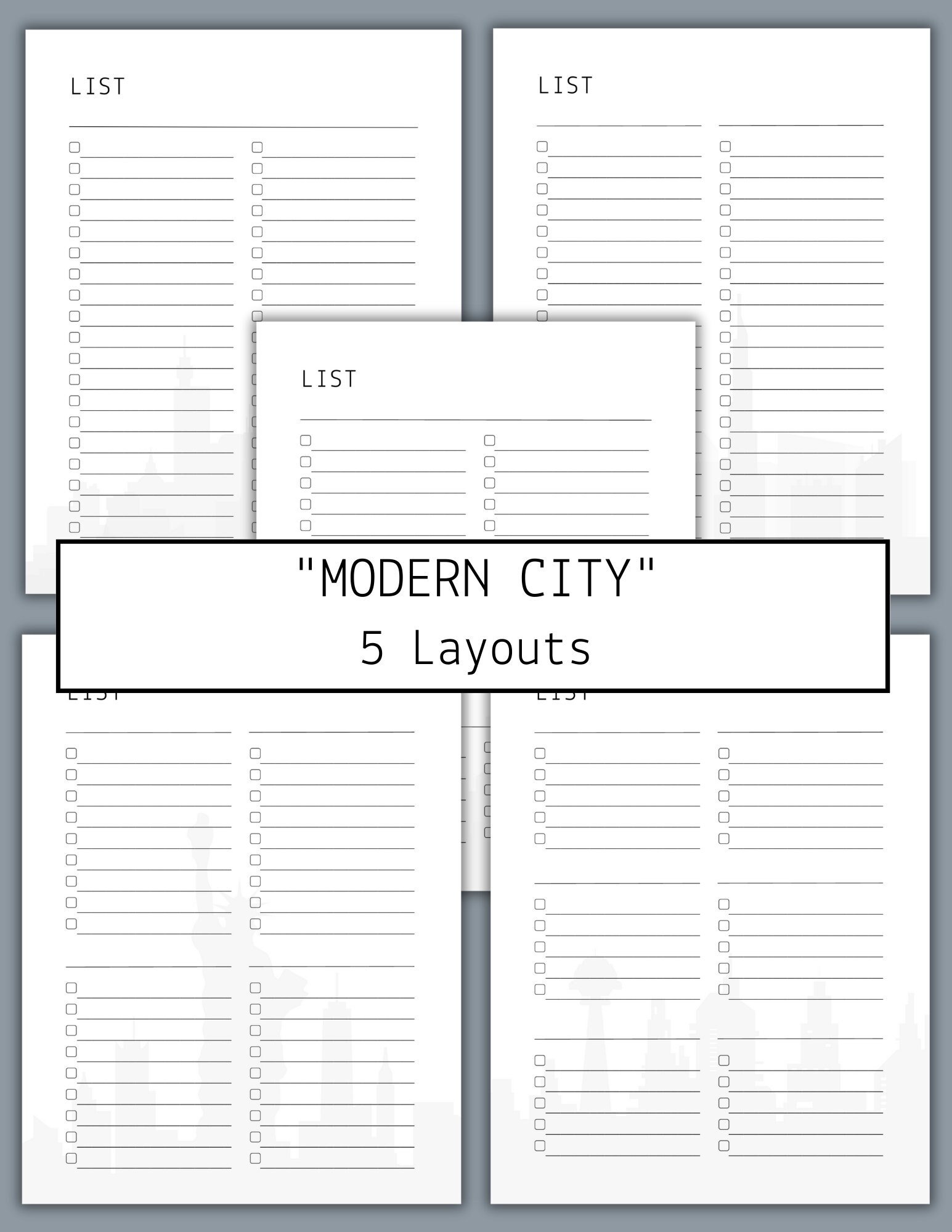 Blank Checklist Sheets -"modern City" Theme - Printable and Fillable 8. ...
