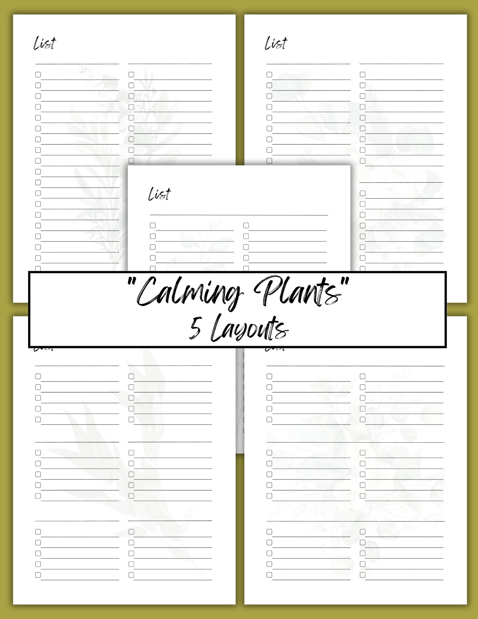 Blank Checklist Sheets -"calming Plants" Theme - Printable and Fillable ...