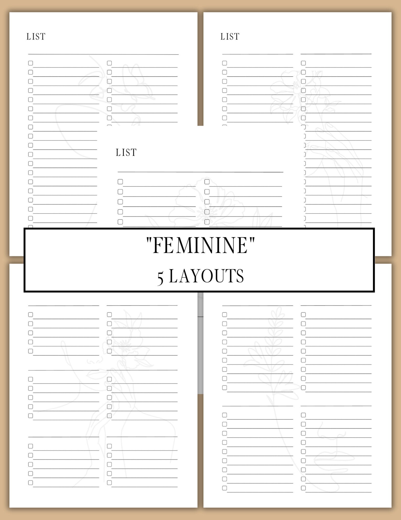 Blank Checklist Sheets -"feminine" Theme - Printable and Fillable 8.5 ...