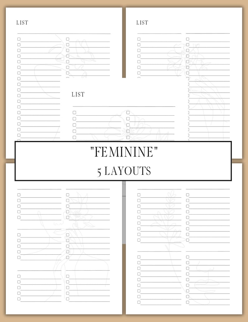 Blank Checklist Sheets -"feminine" Theme - Printable and Fillable 8.5 ...