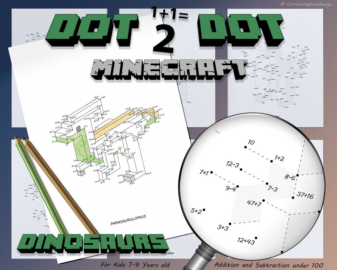 Dot to Dot Minecraft Maths Bundle 3, Dinosaurs Educative Connect the ...