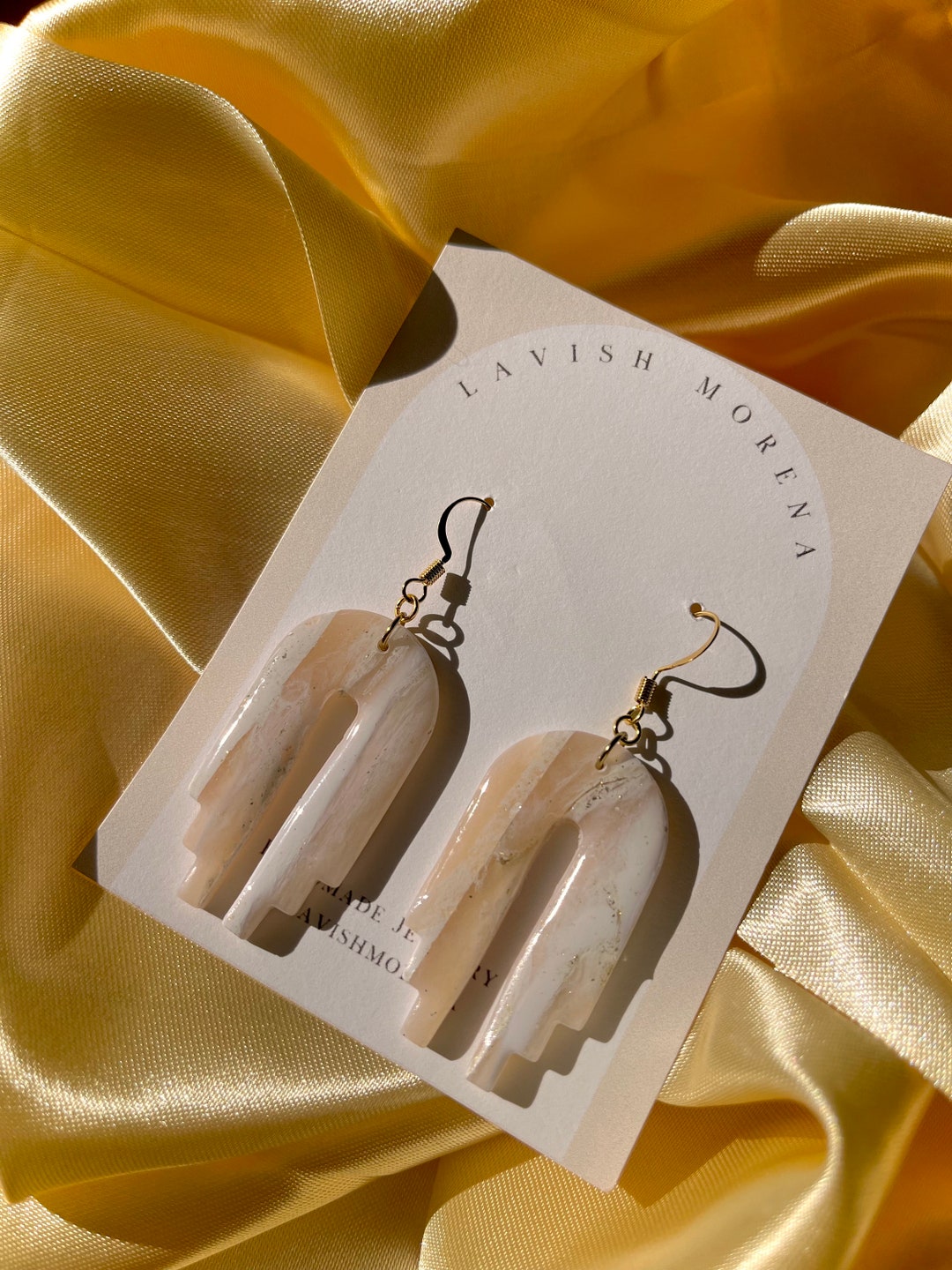 Marble Translucent Arch Statement Earrings Polymer Clay Earrings New ...