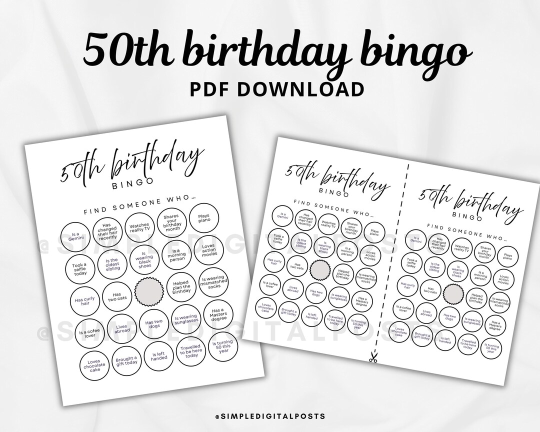 50th Birthday Bingo Game: Printable Party Activity (PDF Download) - Etsy UK