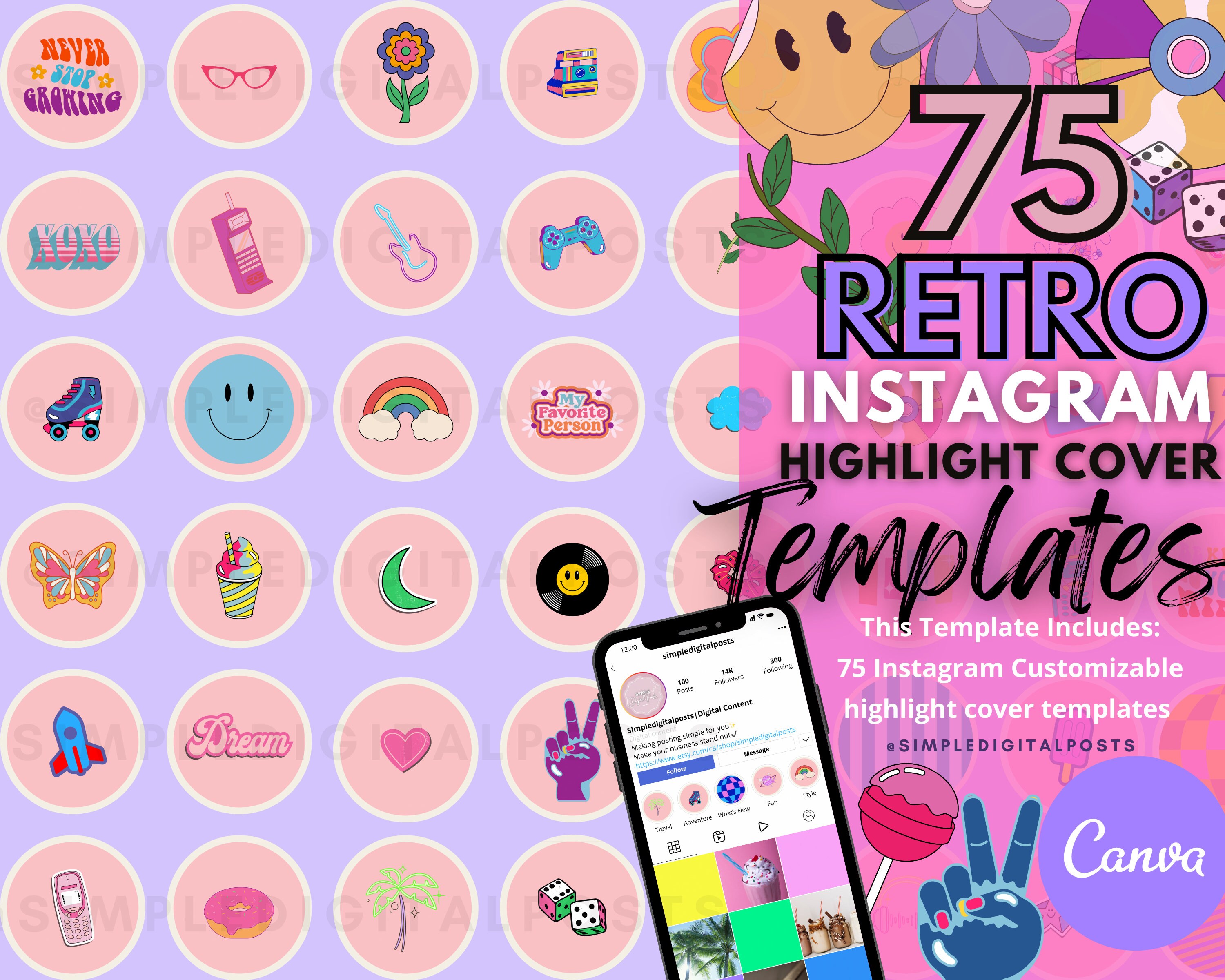 75 RETRO HIGHLIGHT Covers Instagram Highlight Covers Customizable ...
