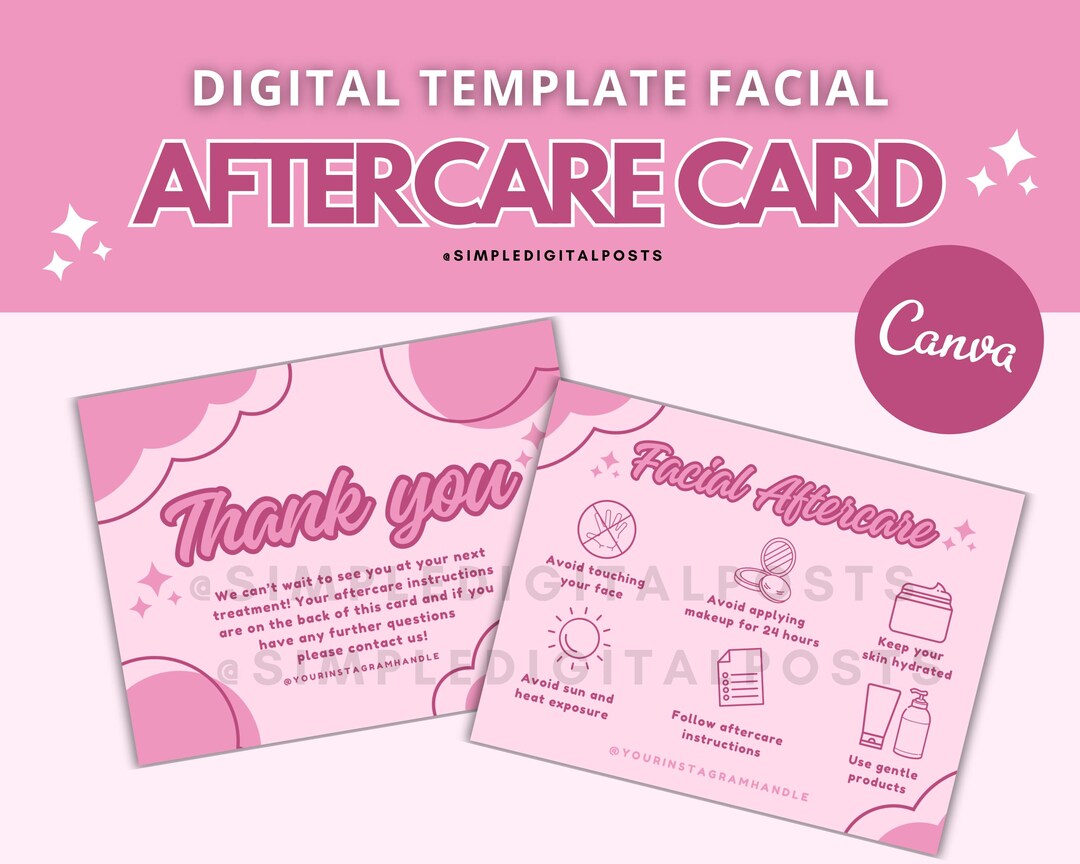 FACIAL AFTERCARE Card | Facial Instruction Card | Esthetician Aftercare ...