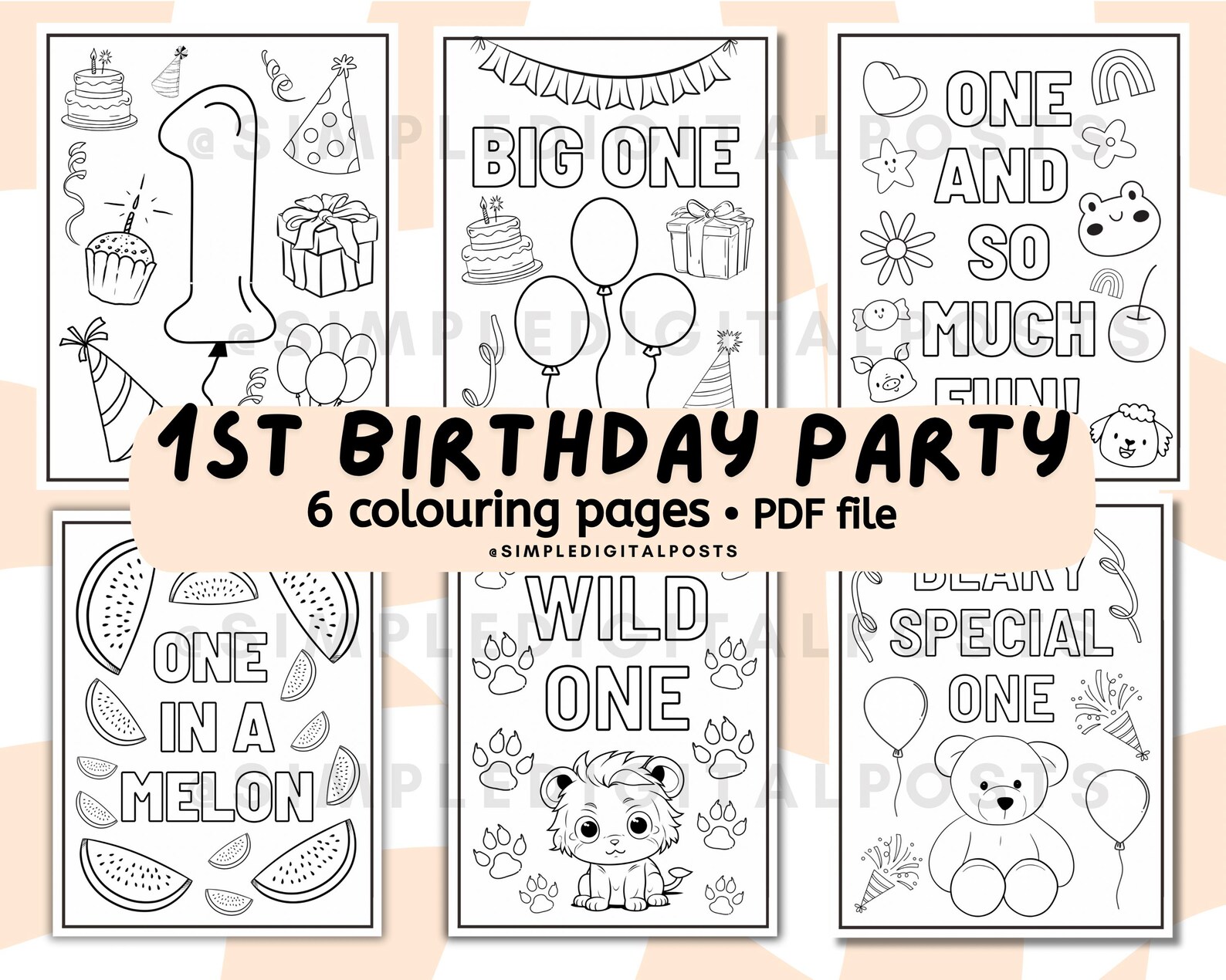 1st Birthday Coloring Pages: Fun Kids Party Activity (PDF Download - Etsy