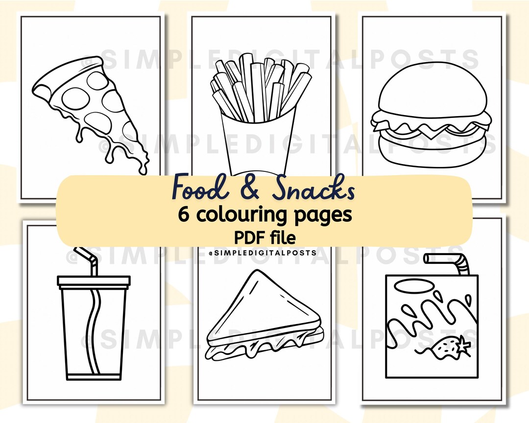 6 Food & Snack PRINTABLE COLOURING Pages | Food Colouring Pages | Cute ...