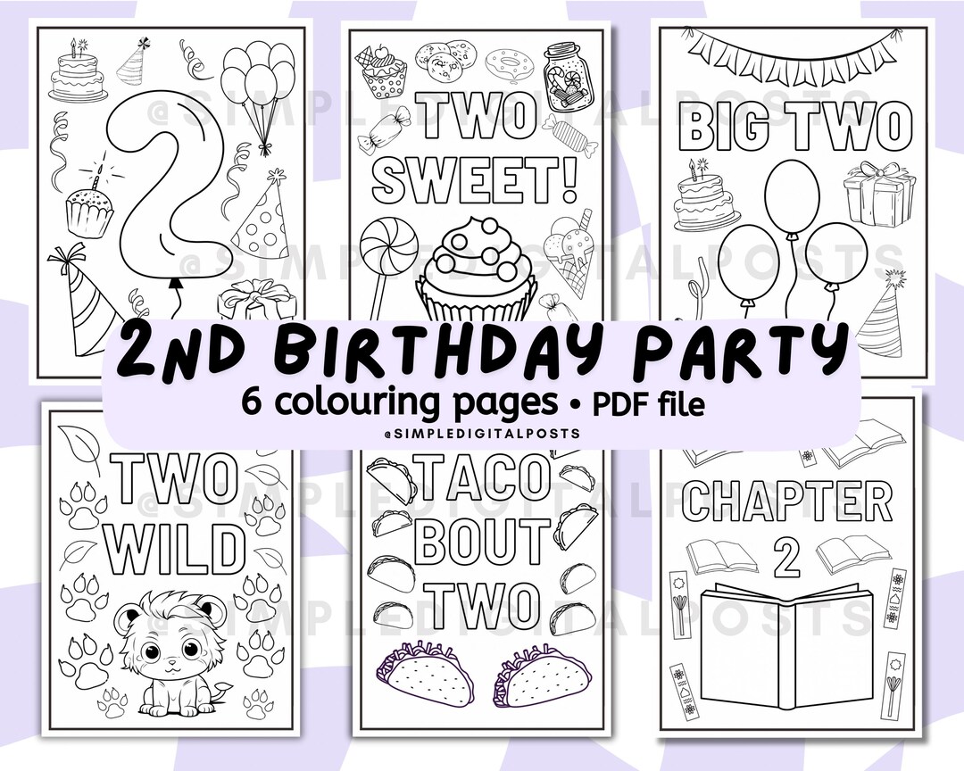 2nd Birthday Coloring Pages: Fun Party Activity (PDF Download) - Etsy