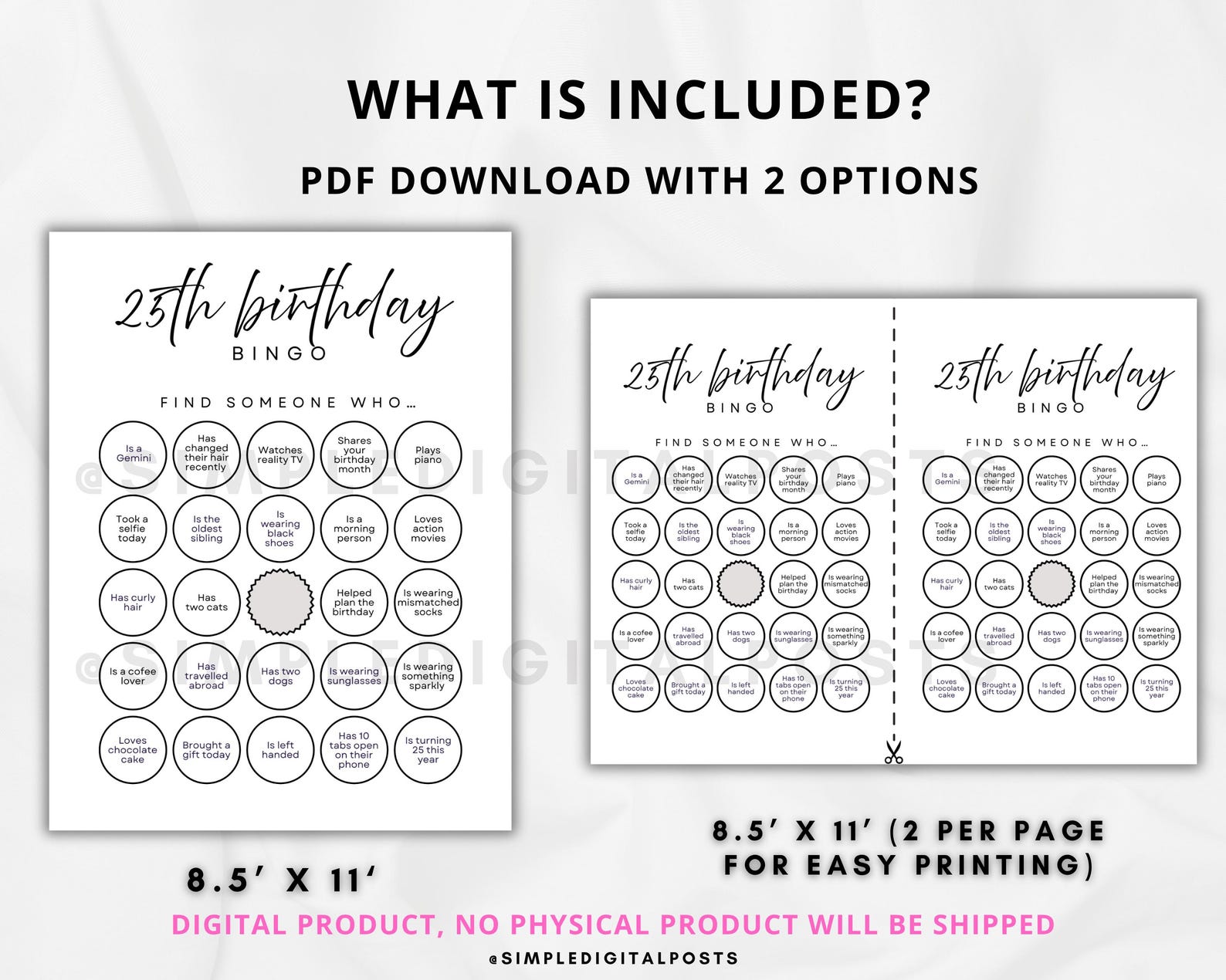 25th Birthday Bingo Game: Printable Party Fun (PDF Downloadable Game ...