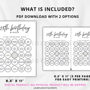 25th Birthday Bingo Game: Printable Party Fun (PDF Downloadable Game ...