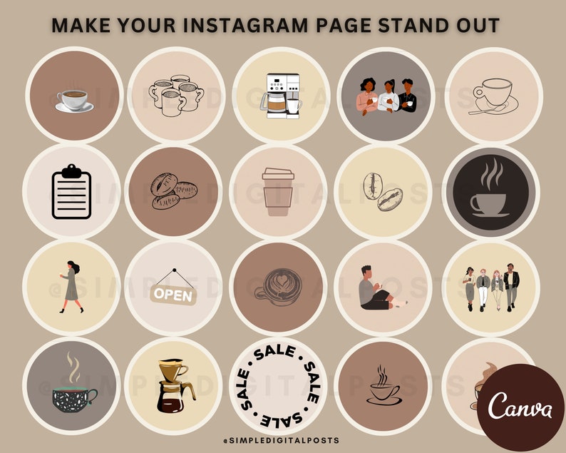 Coffee Shop Instagram Highlight Covers: 50 Editable Icons (digital ...