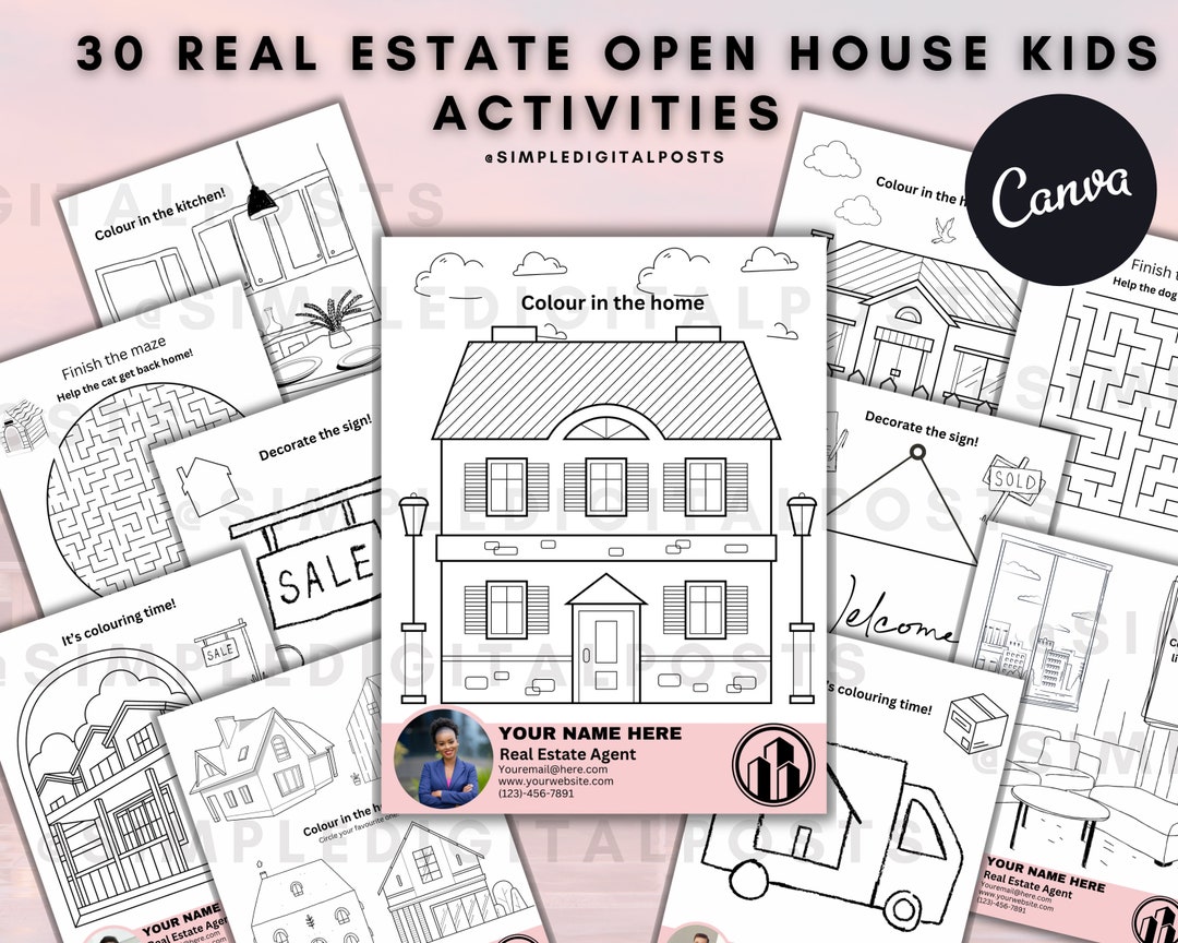 Real Estate Open House Kids Activities: 30 Coloring Pages (digital ...
