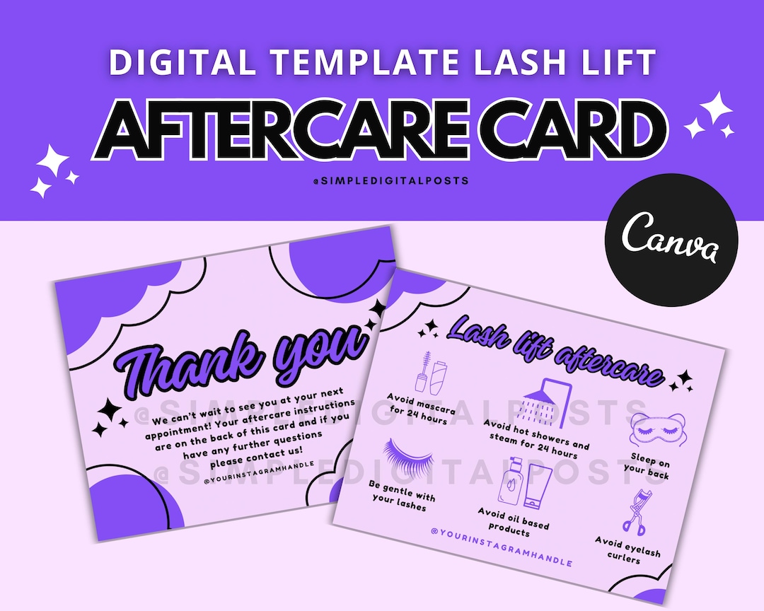 LASH LIFT AFTERCARE Card | Lash Lift Card | Lash Tech Aftercare Card ...