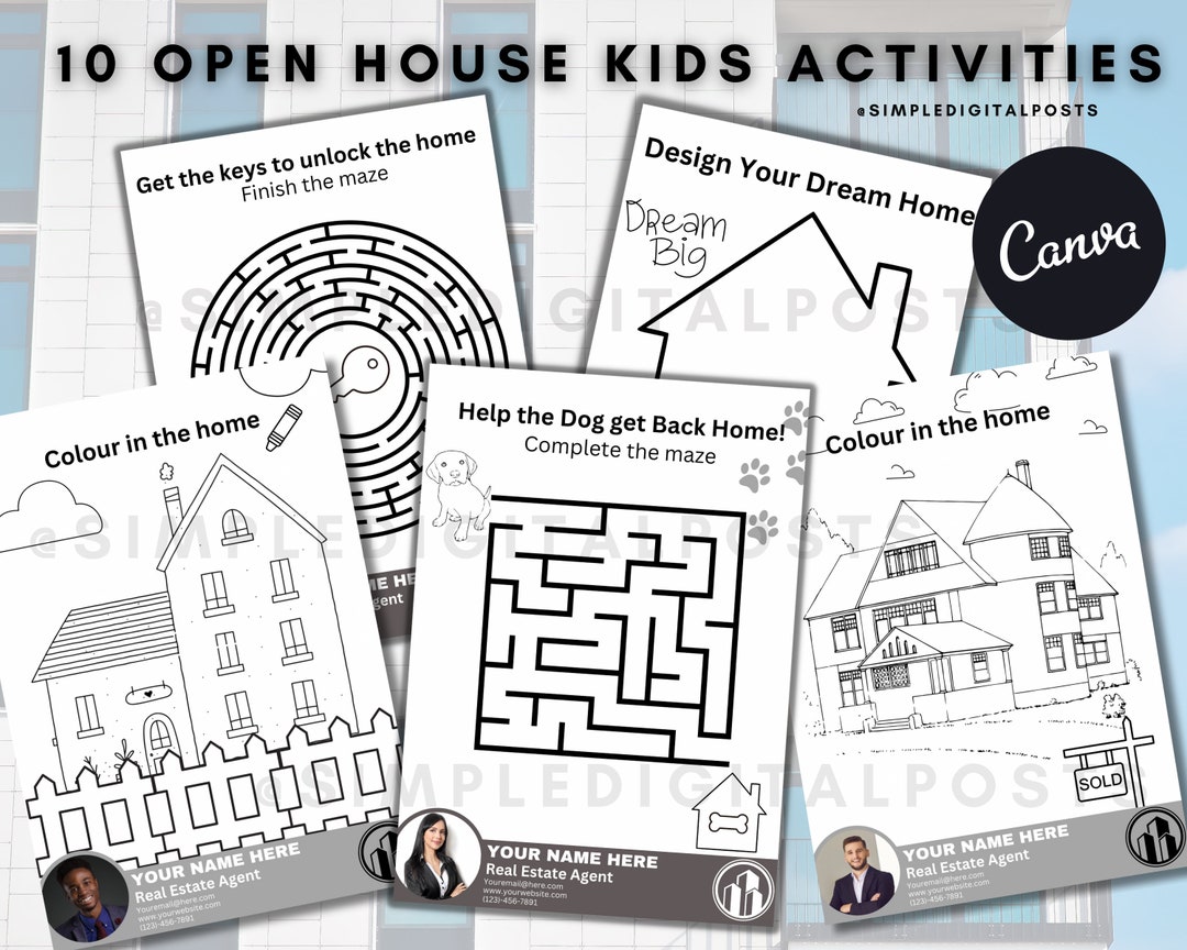 Open House Kids Activity Pages: Real Estate Marketing (canva Editable ...