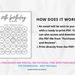 30th Birthday Bingo Game: Printable Party Activity (PDF Downloadable ...