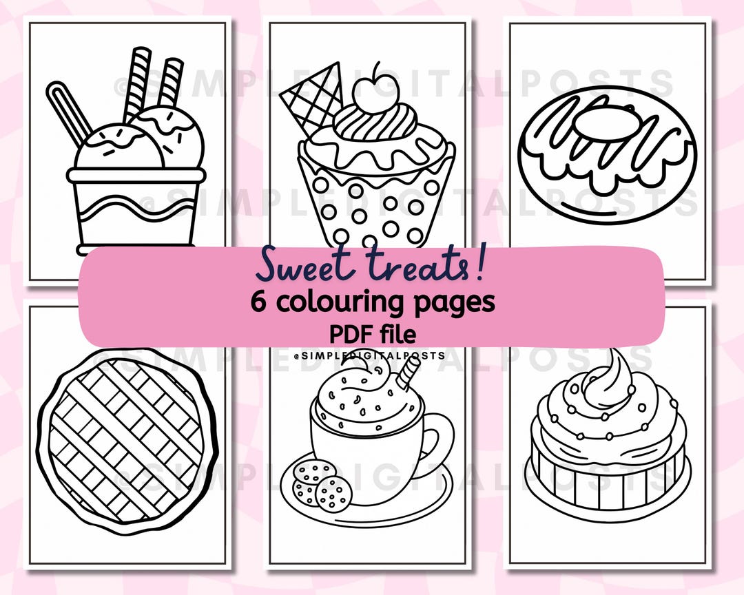 6 Sweet Treat PRINTABLE COLOURING Pages | Dessert Colouring Pages ...