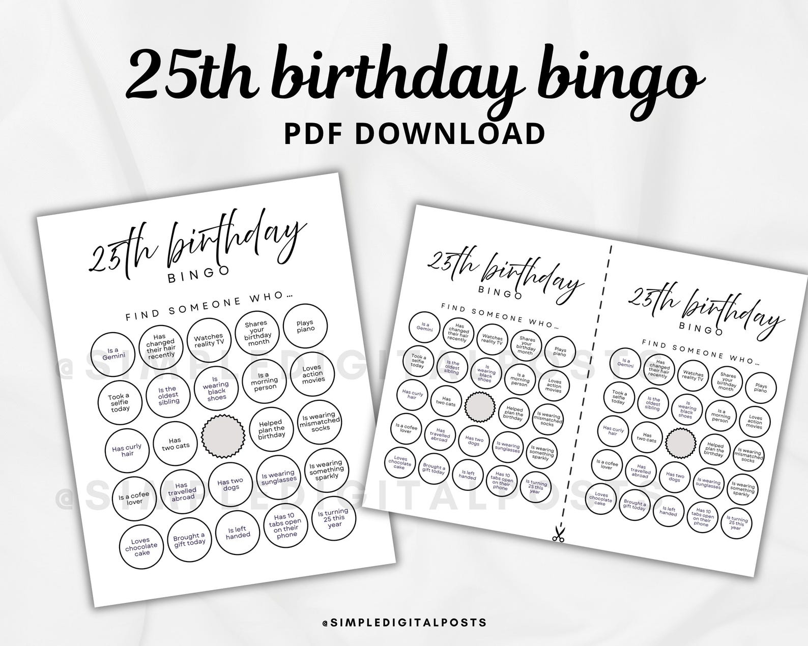 25th Birthday Bingo Game: Printable Party Fun (PDF Downloadable Game ...
