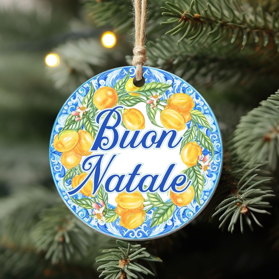 Amalfi Buon Natale Italian Christmas Ornament, Blue Tile & Lemons Italy ...
