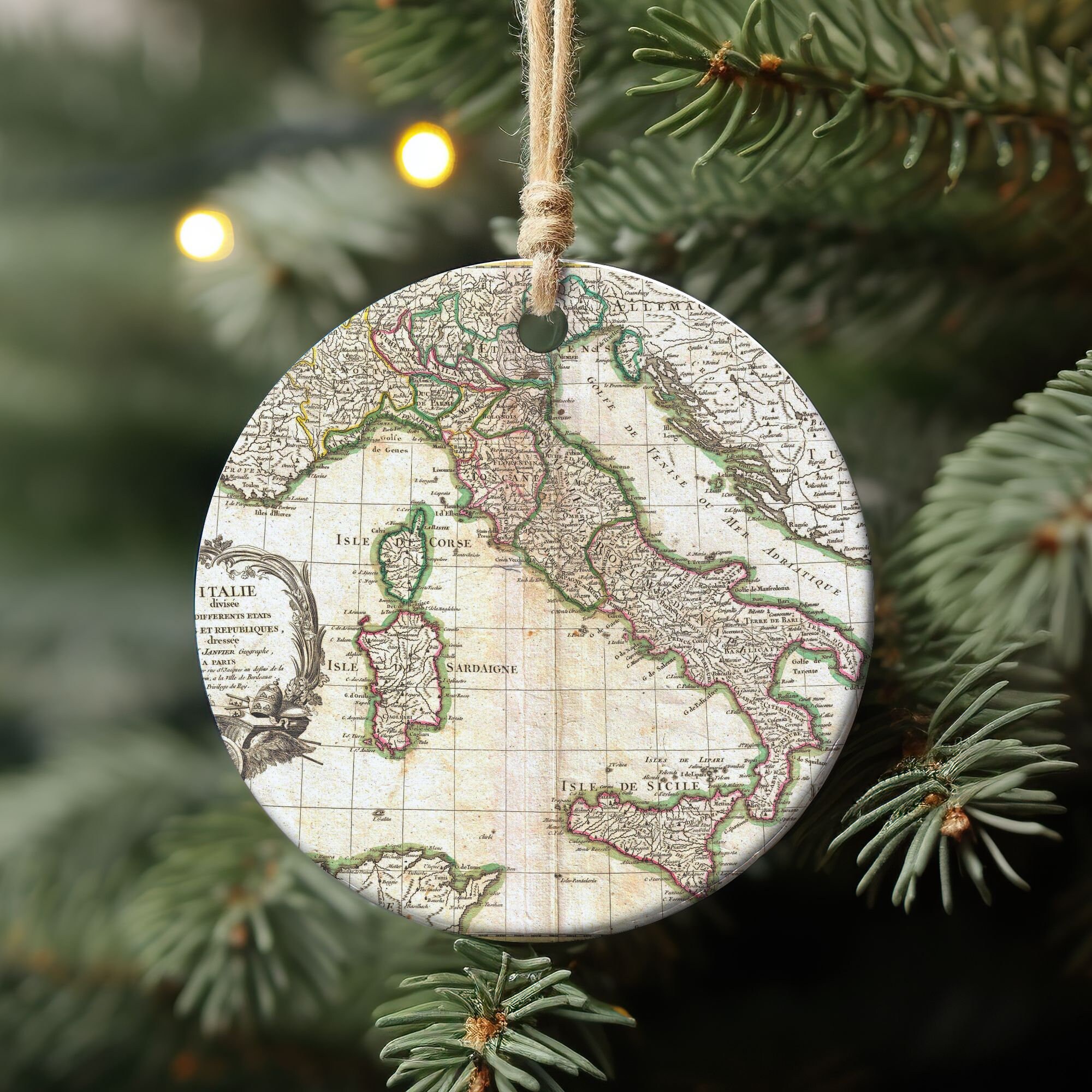 Vintage Italy Map Christmas Ornament, Christmas Decorations for ...