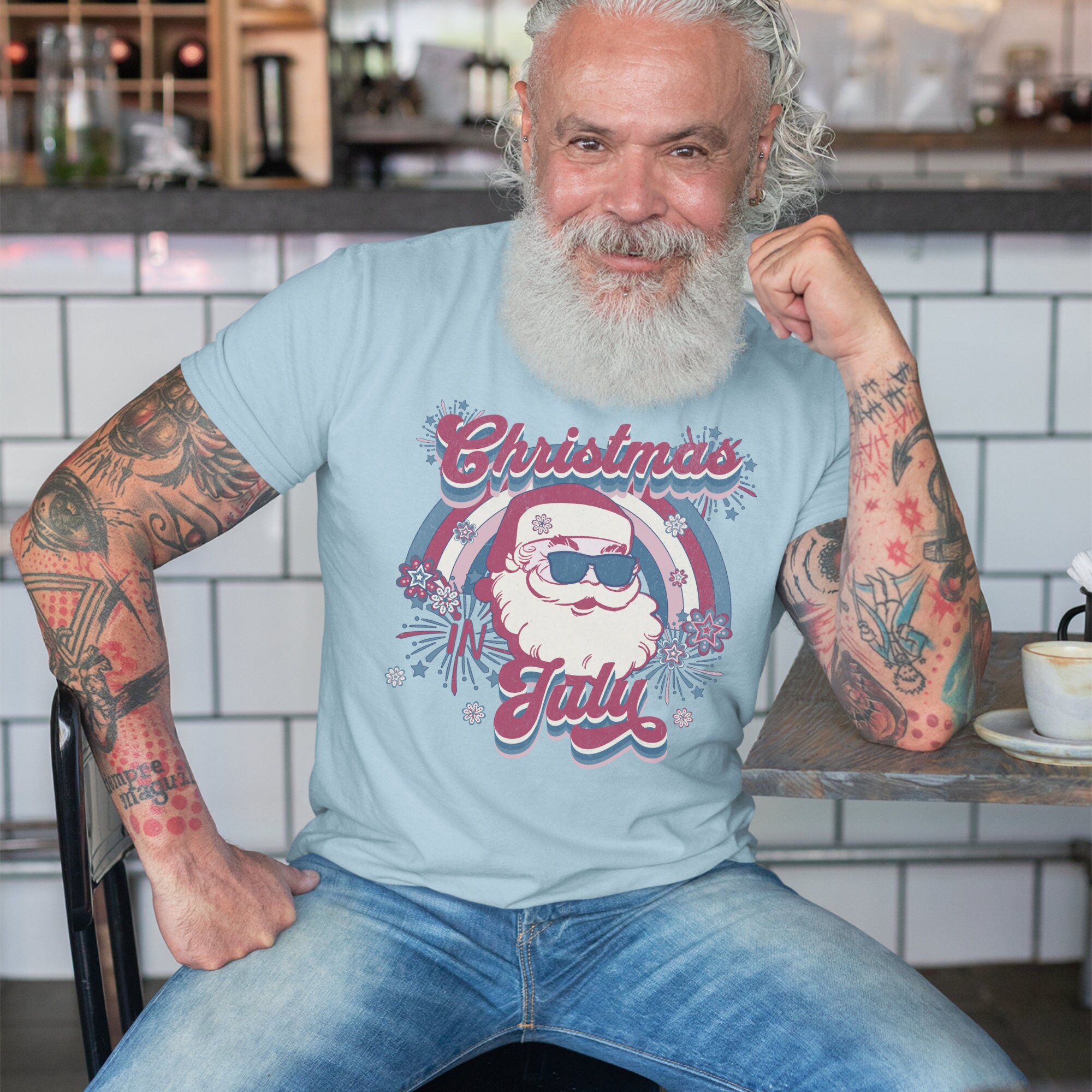 Retro Christmas in July Funny Santa Fireworks Shirt Summer - Etsy