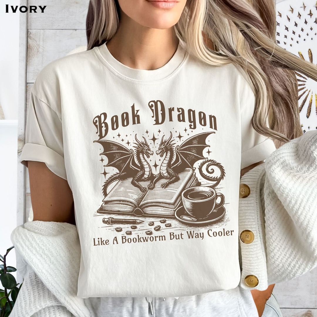 Funny Book Dragon Shirt, Bookish Gift for Fantasy Reader, Librarian ...