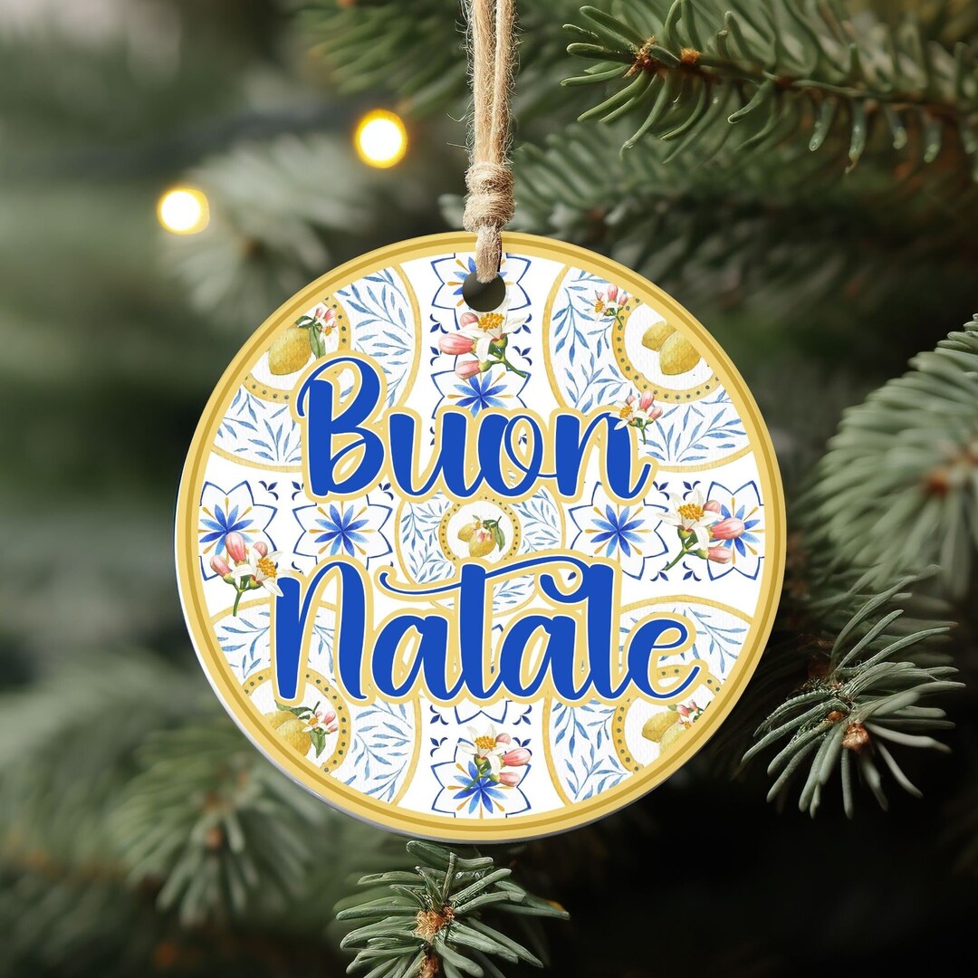Buon Natale Italian Amalfi Christmas Ornament, Blue Tile & Lemons Italy ...