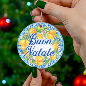 Amalfi Buon Natale Italian Christmas Ornament, Blue Tile & Lemons Italy ...