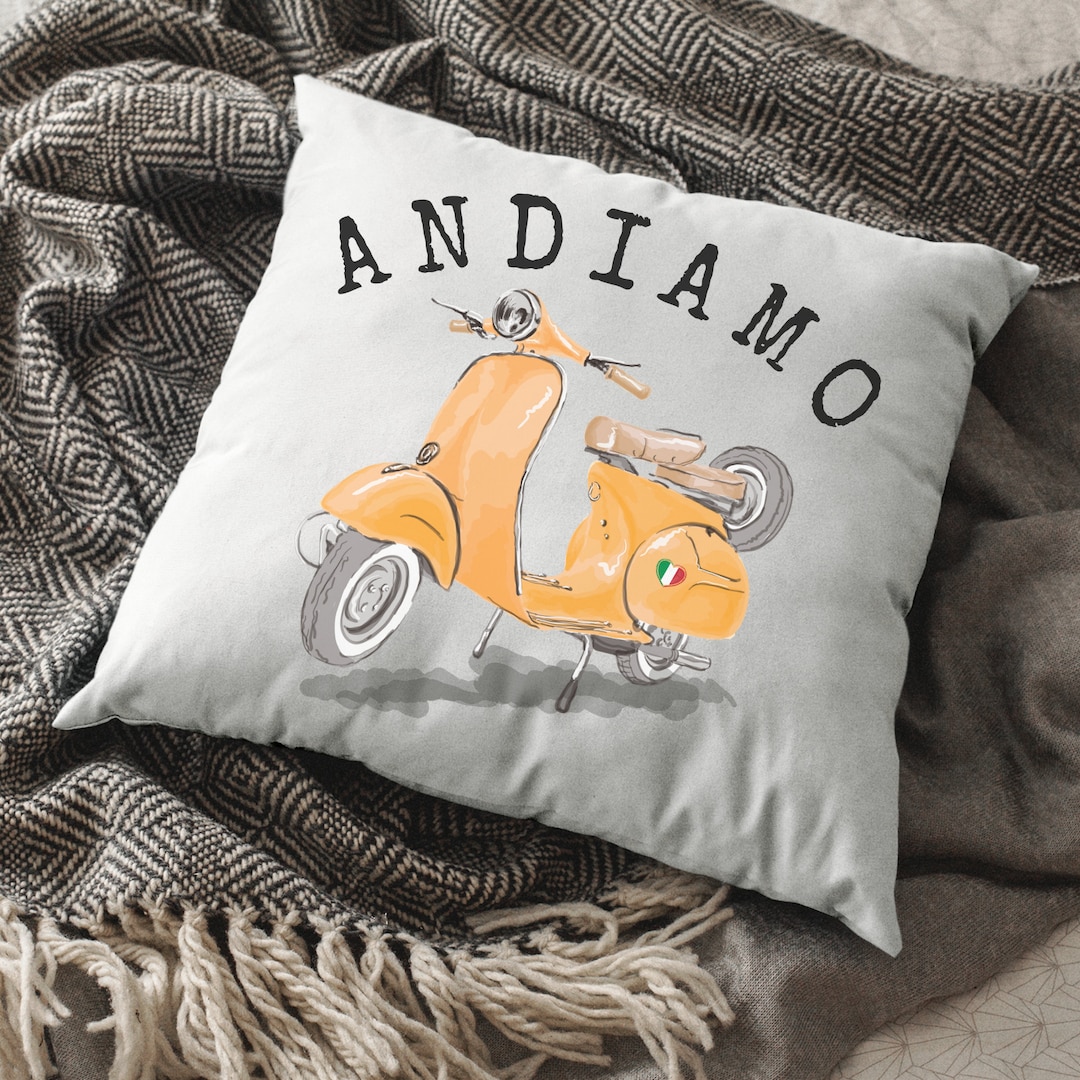 Andiamo Italy Scooter Square Throw Pillow Cover, Italy Theme Country ...