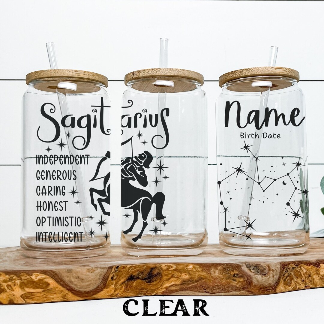 Personalized Zodiac Sign Glass Cup, Astrology Glass Tumbler Birthday ...