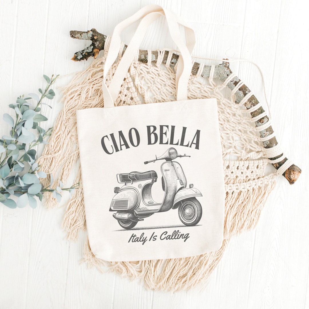 Ciao Bella Italy Tote Bag, is Calling Scooter Canvas Italian Beach ...