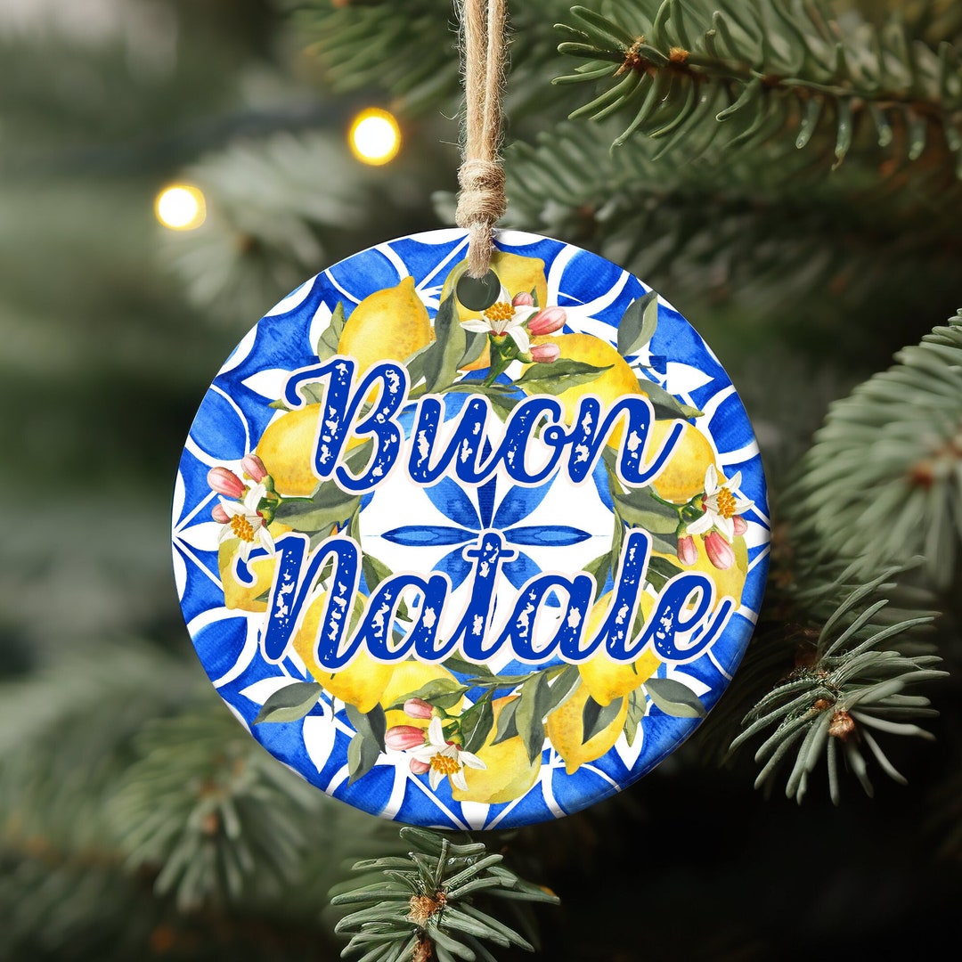 Amalfi Buon Natale Italian Christmas Ornament, Blue Tile & Lemons Italy ...