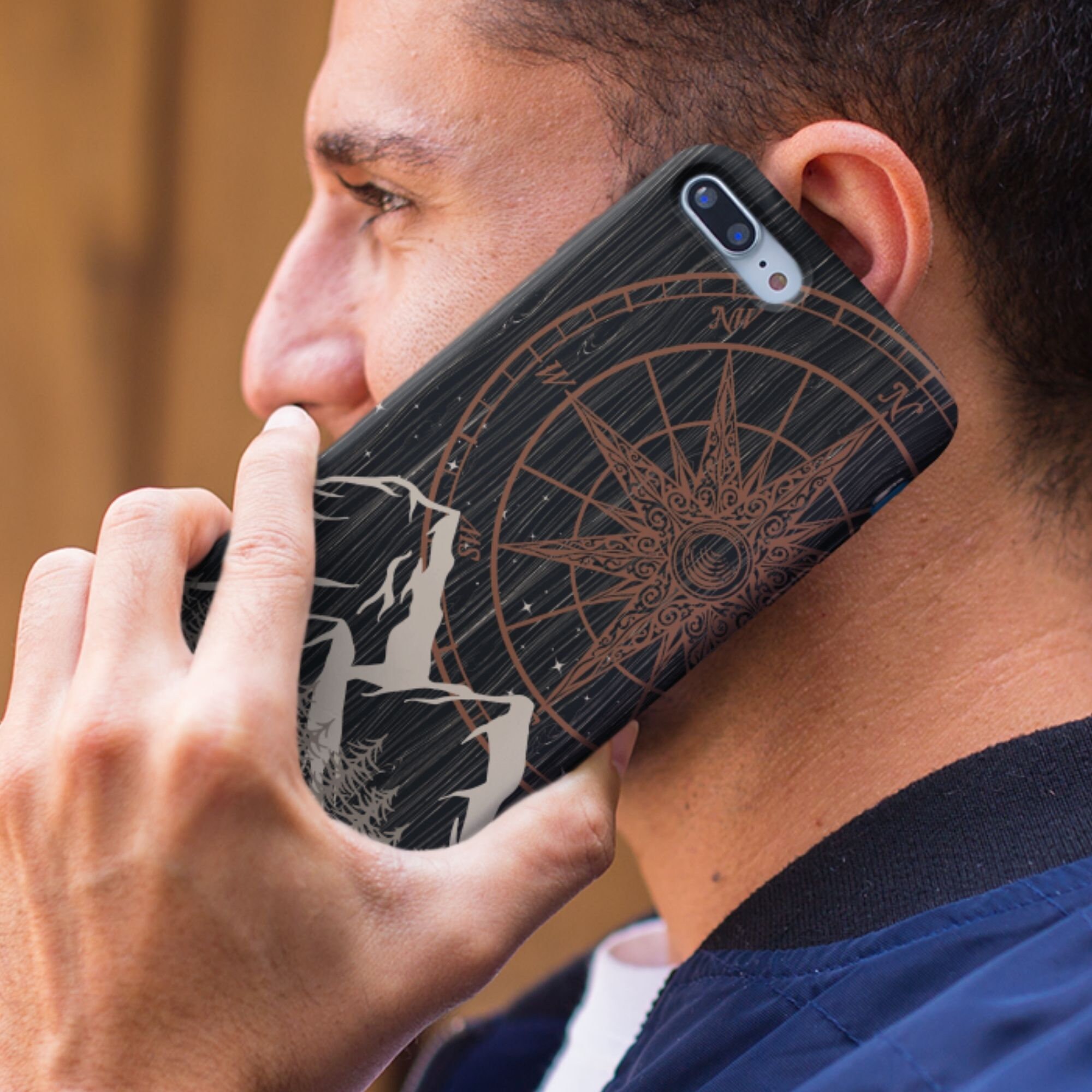 Mystical Mountains Compass Phone Case, Western Nature Lover Gift Men ...