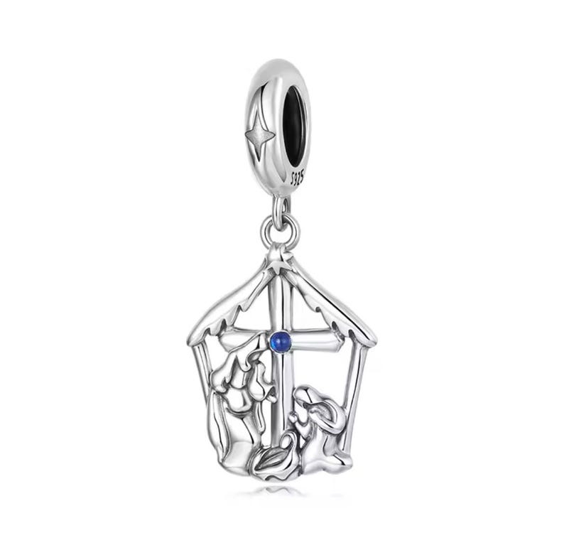 Sterling Silver Nativity of Jesus Cross Charm for Bracelets, Necklace ...