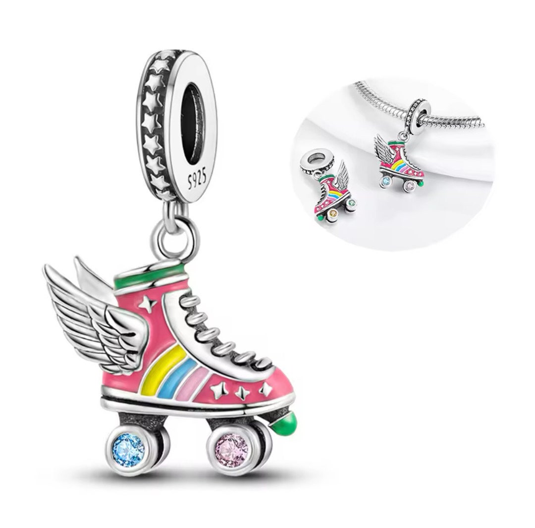 Winged Roller Skate Charm, Shoe Charm for European Bracelets, Necklace ...