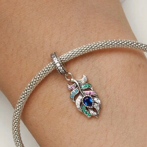 Peacock Feather Charm, Authentic 925 Sterling Silver Charm for ...