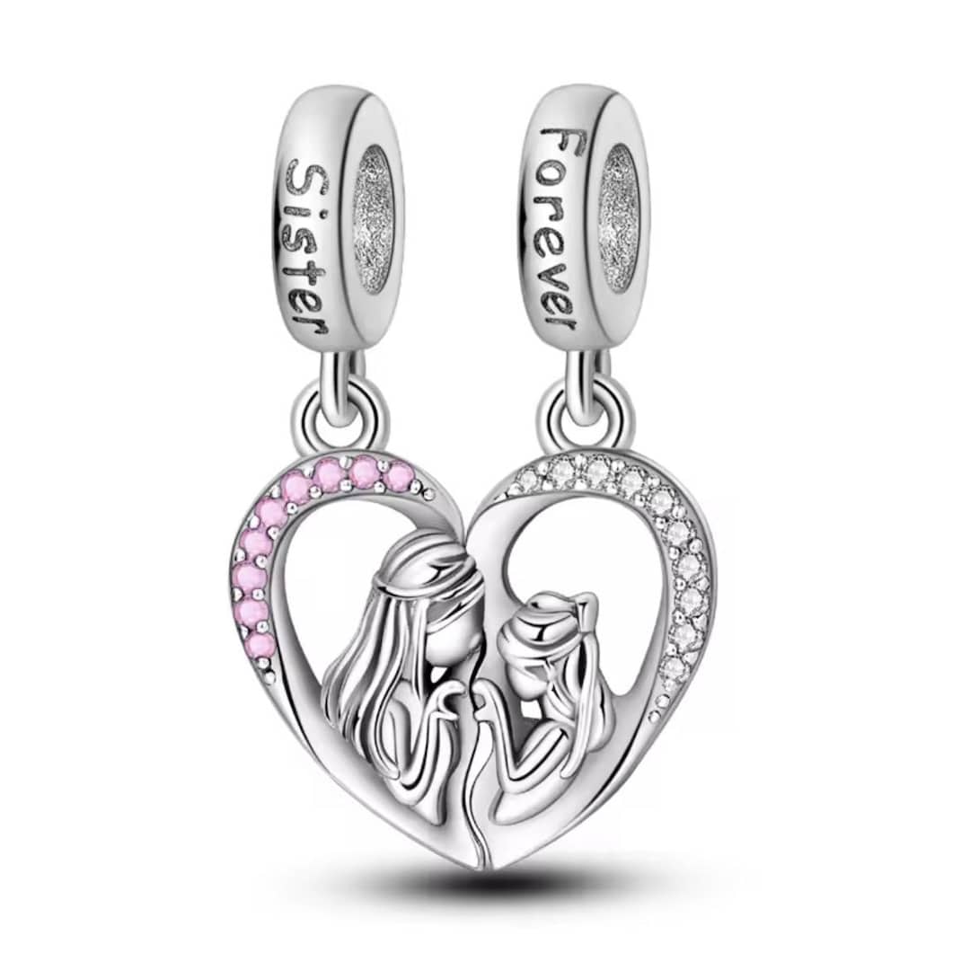 Sister Heart & Split Charm for Bracelets, Necklace Pendants - Etsy